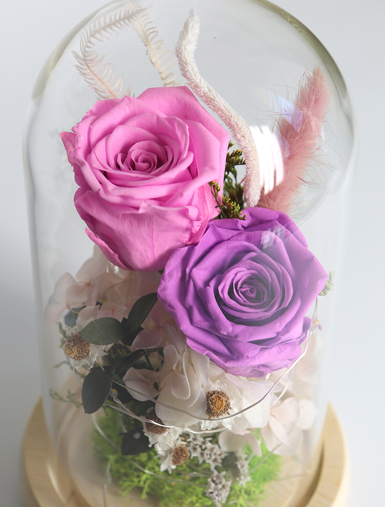 PRESERVED PURPLE ROSE WITH LED GLASS DOME 04